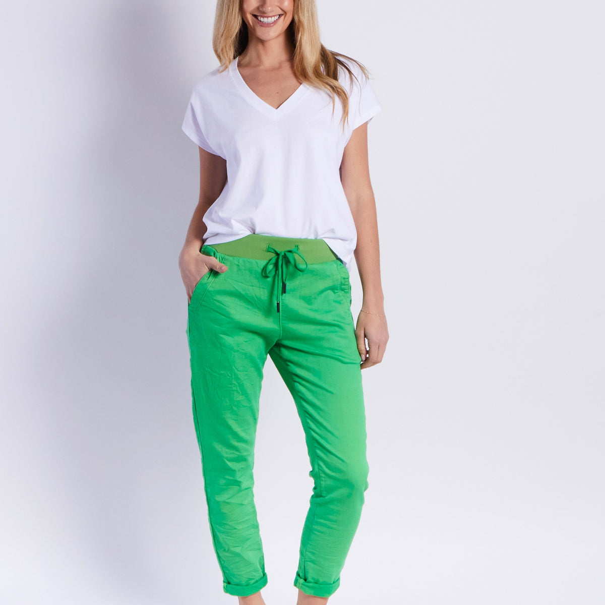 Riley Denim Joggers - Green – Zoe Moss