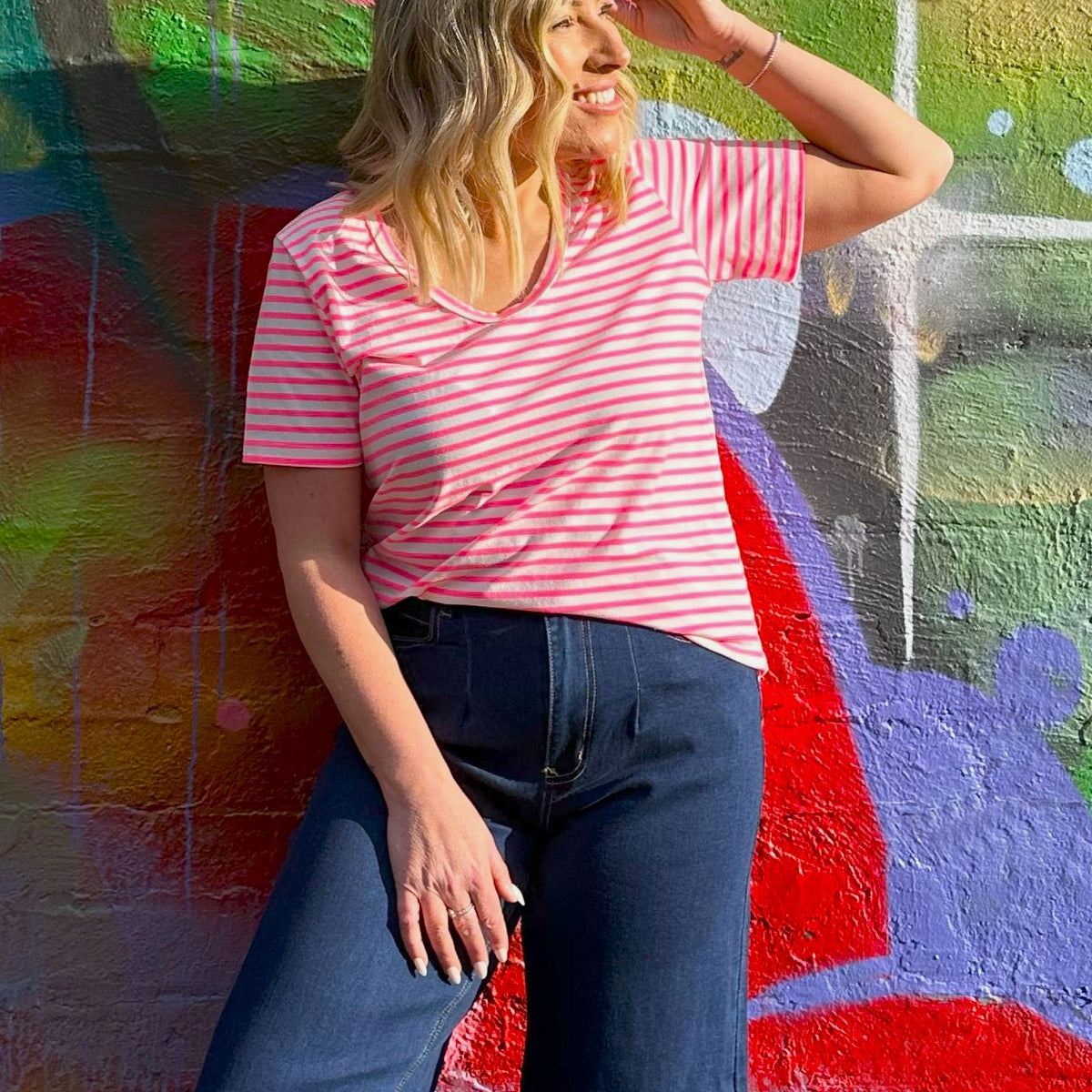 Sunny Tee - Pink/White – Zoe Moss